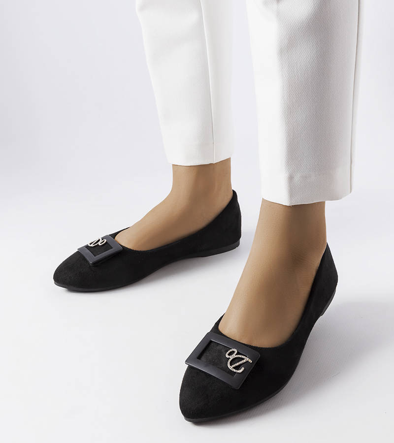 Czarne balerinki zdobione cyrkoniami Fleming | Obuwie Gemre online