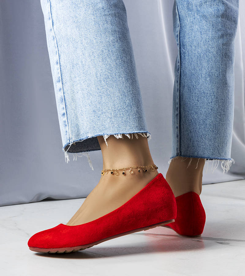 Czerwone balerinki na niskim koturnie Sylvia | Obuwie Gemre online